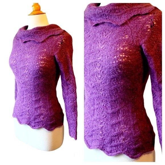 Vintage | Sweaters | Vintage Purple Wool Mohair Cowl Neck Scalloped Ann ...